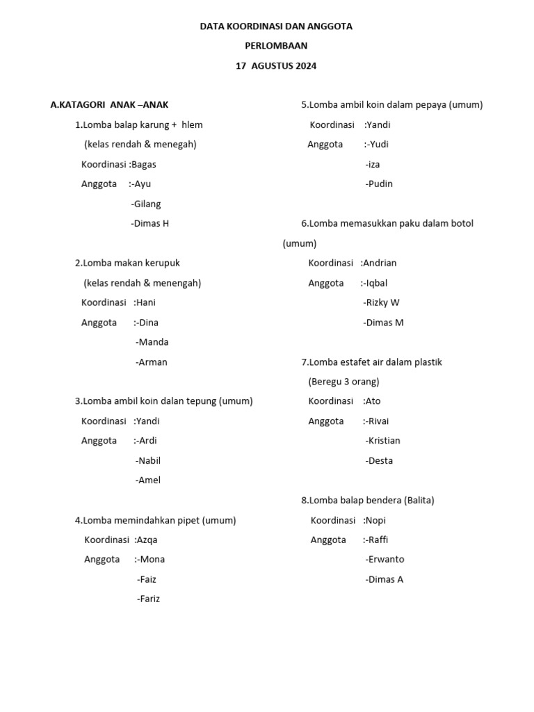 Daftar Lomba 17 Agt-1 | PDF