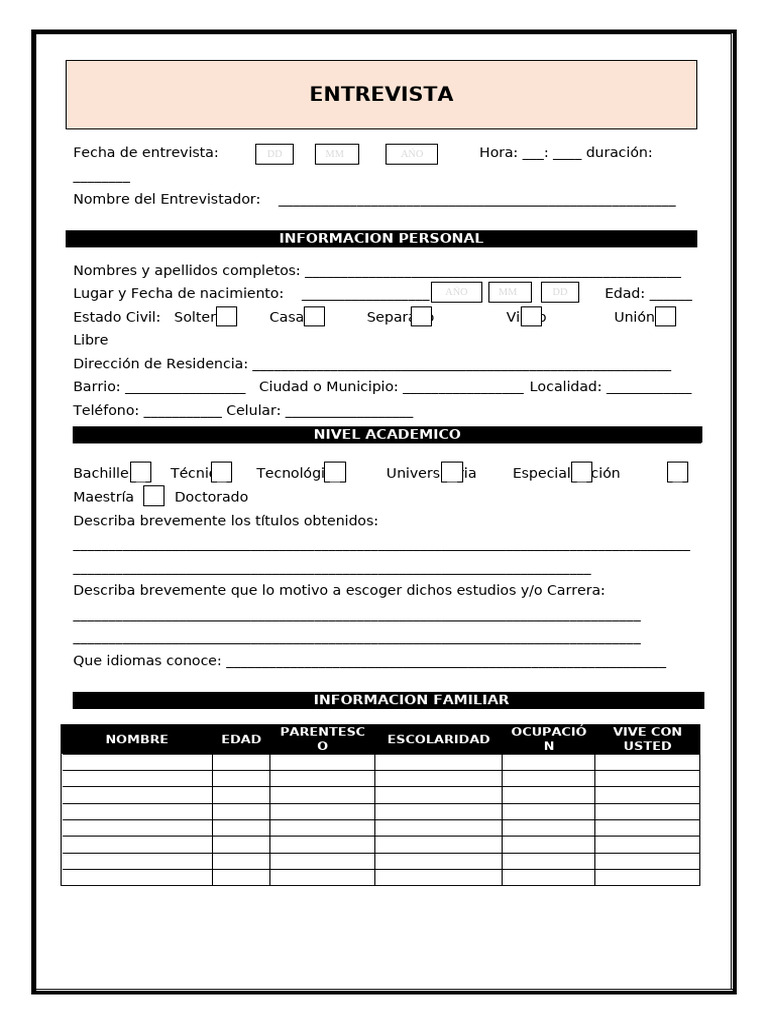 Formato de Entrevista Individual | PDF