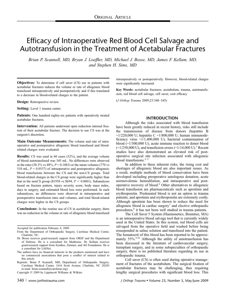 Efficacy of Intraoperative Red Blood Cell Salvage and Autotransfusion ...