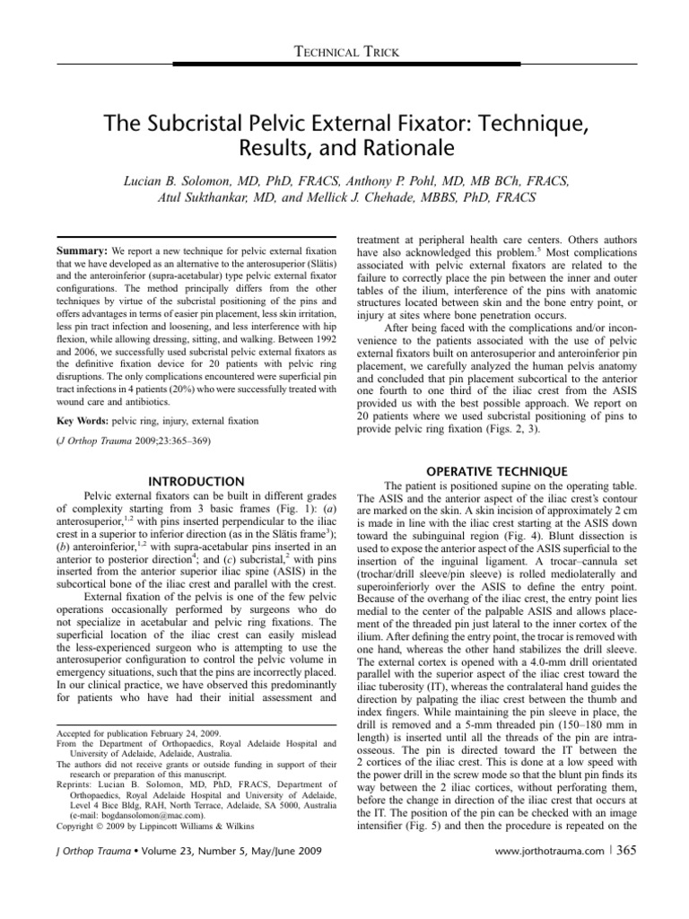 The Subcristal Pelvic External Fixator - Technique, Results, and ...