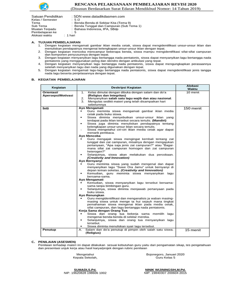 Disusun Berdasarkan Surat Edaran Mendikbud Nomor: 14 Tahun 2019 | PDF