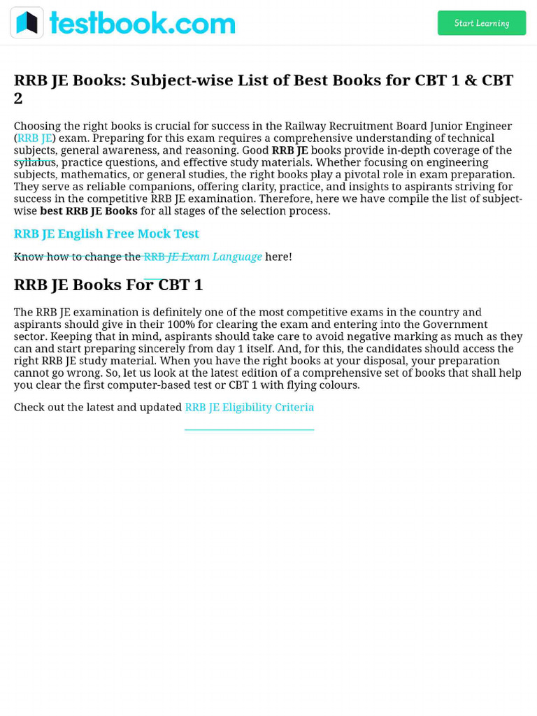 RRB JE Books - Subject-Wise List of Best Books For CBT 1 & CBT 2 | PDF