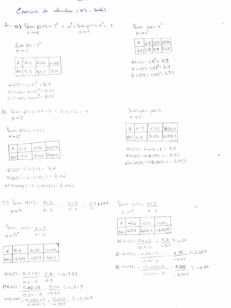 Exercício de Calculo I - 1AV2 | PDF