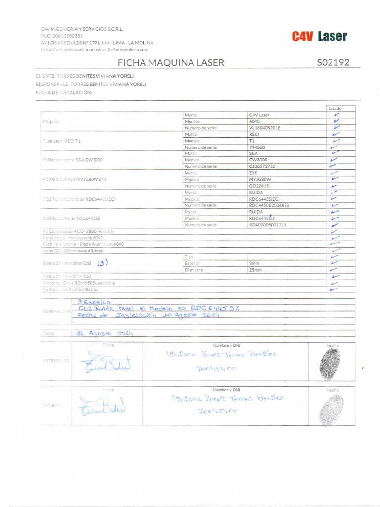 C4V Laser - Ficha de Maquina Laser | PDF