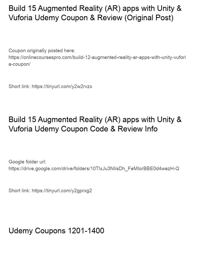 Build 15 Augmented Reality (AR) Apps With Unity & Vuforia Udemy Discount & Review (Slide) | PDF ...