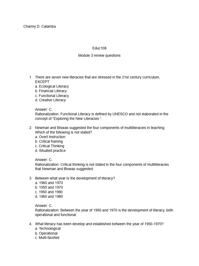 Review Questions (Mod 3) | PDF