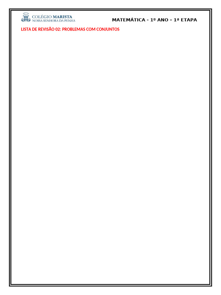 Lista de Exer 02 1º Ano 2024 | PDF