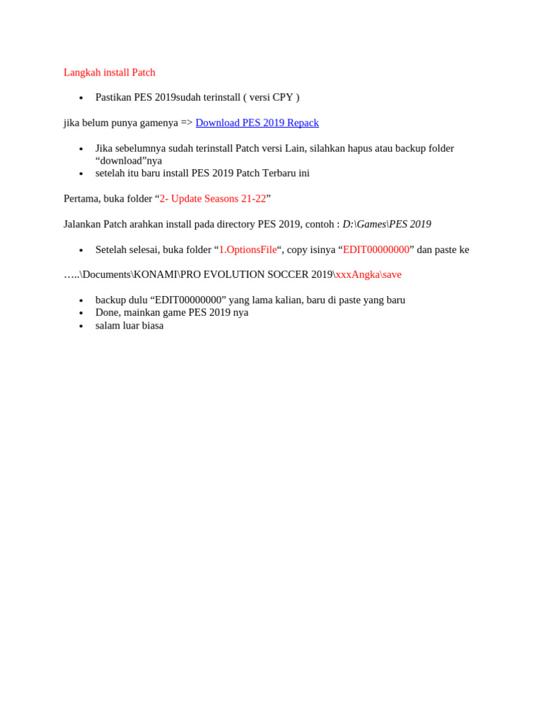 Langkah Install Patch | PDF