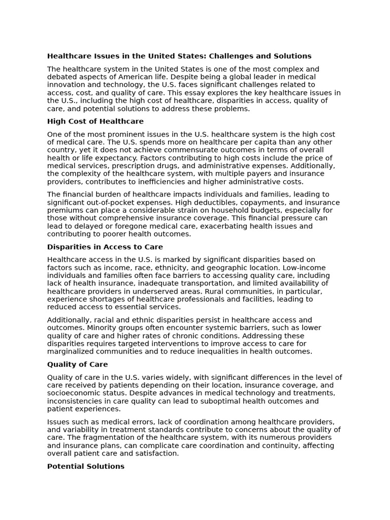 US Healthcare Challenges and Solutions | PDF | Health Equity | Health Care
