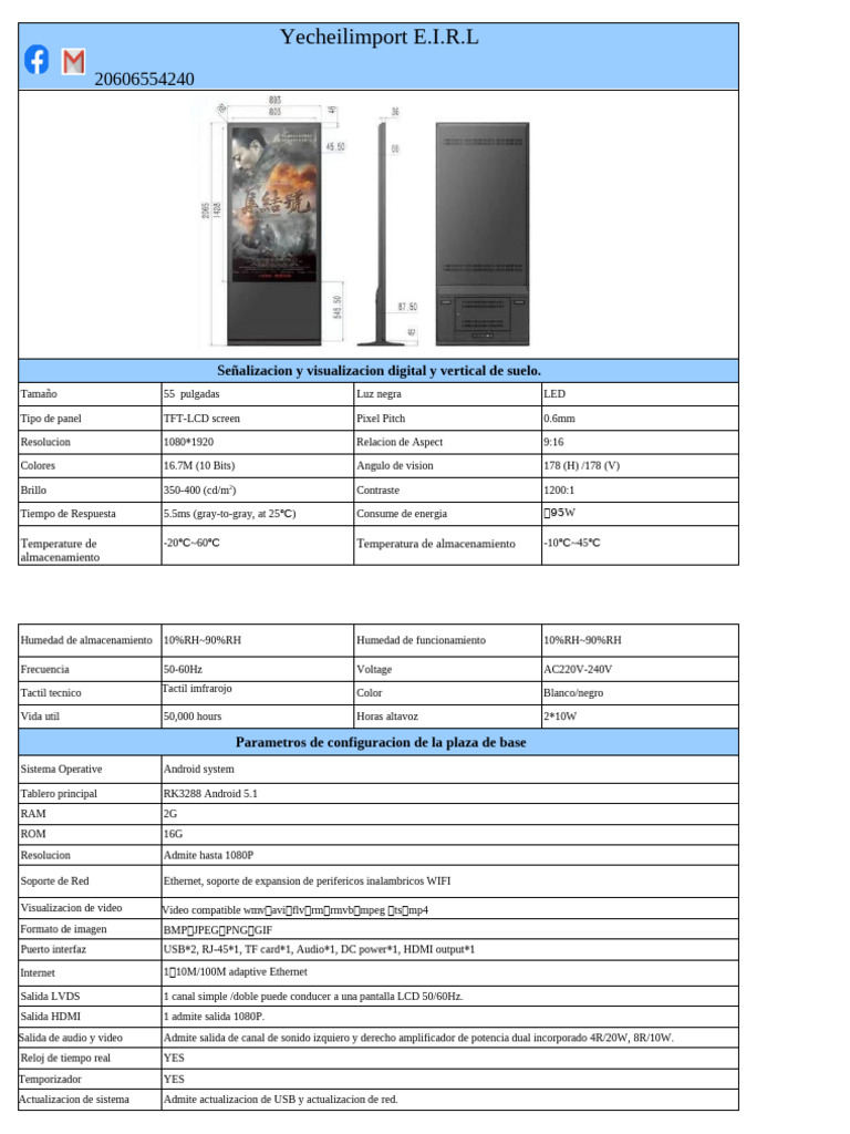 Pantalla Digital LED 55" Yecheilimport | PDF | Hdmi | Electrónica