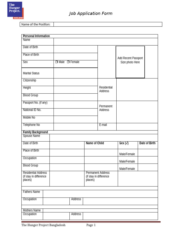 Job Application Form THP | PDF