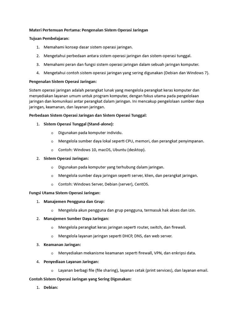 Materi Pertemuan Pertama - Pengenalan Sistem Operasi Jaringan | PDF