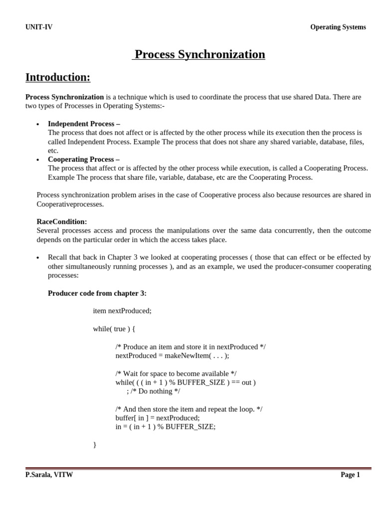 Os Unit3 Process Synchronization-1 | PDF