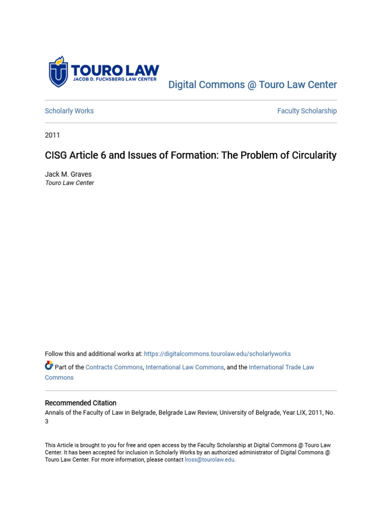 CISG Article 6 and Issues of Formation - The Problem of Circularit | PDF