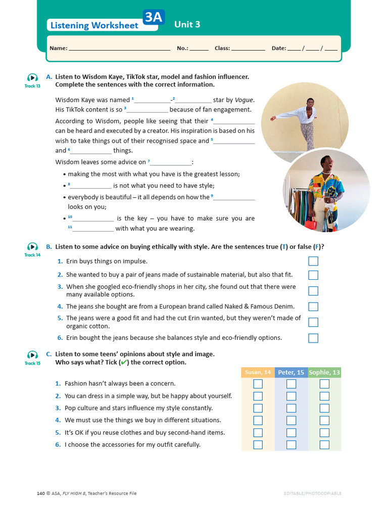 FlyHigh8 - Listening Worsheet 3A | PDF