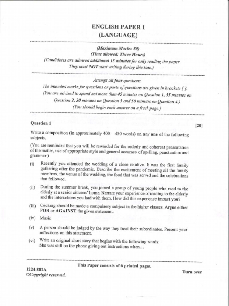 801A - ENGLISH PAPER 1 (LANGUAGE) | PDF