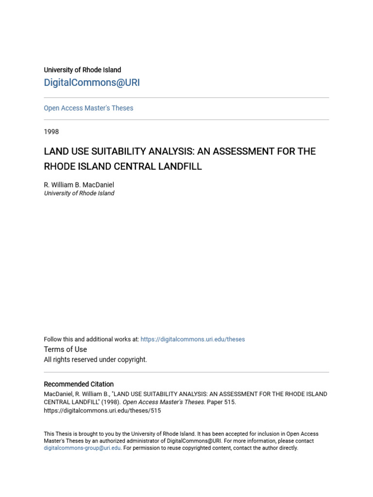 Land Use Suitability Analysis - An Assessment For The Rhode Island | PDF