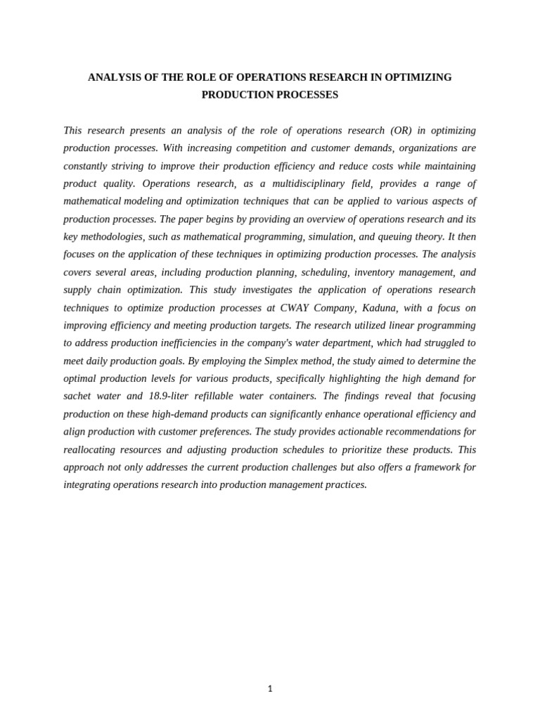 Analysis of The Role of Operations Research in Optimizing Production Processes | PDF ...