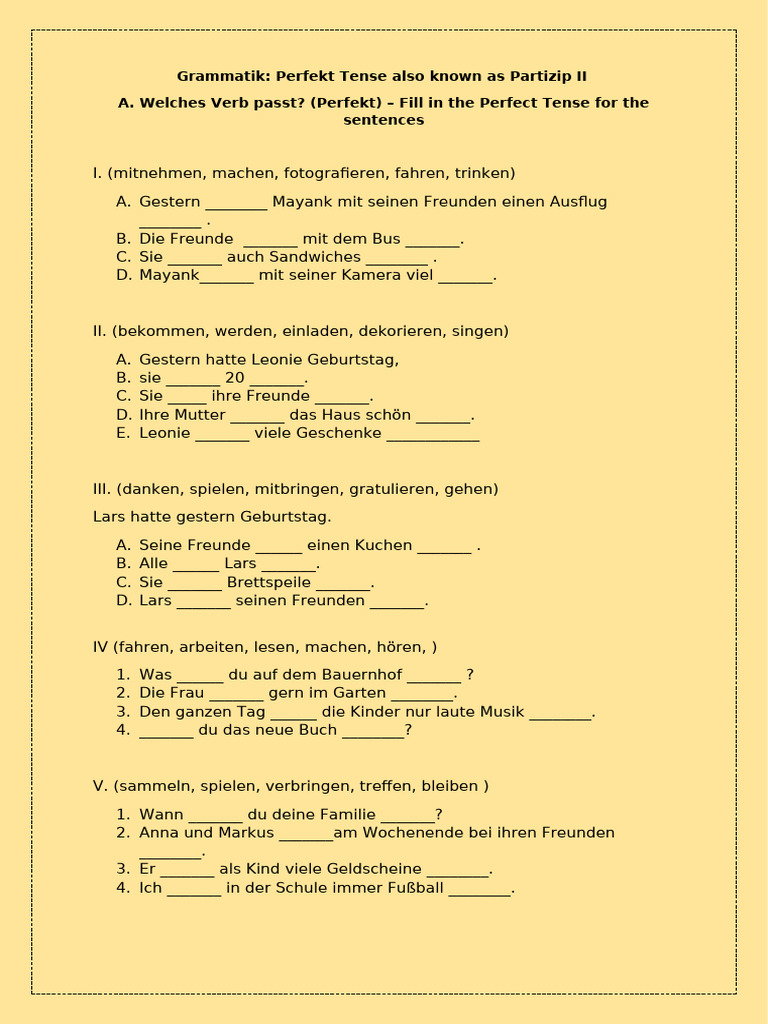 Perfekt Tense_Worksheet 2_SMP | PDF