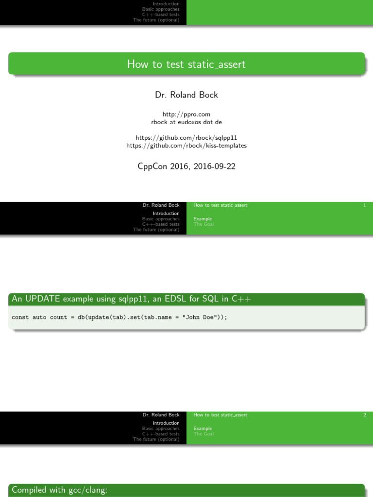 How To Test Static - Assert - Roland Bock - CppCon 2016 | PDF