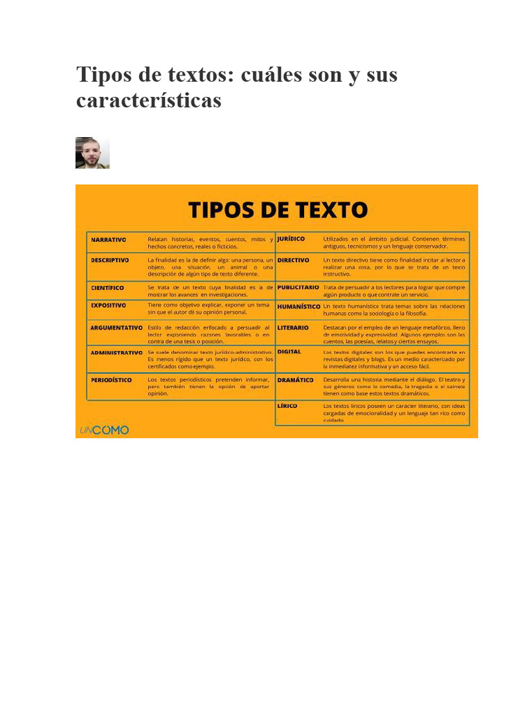 Tipos de Textos y sus Características | PDF