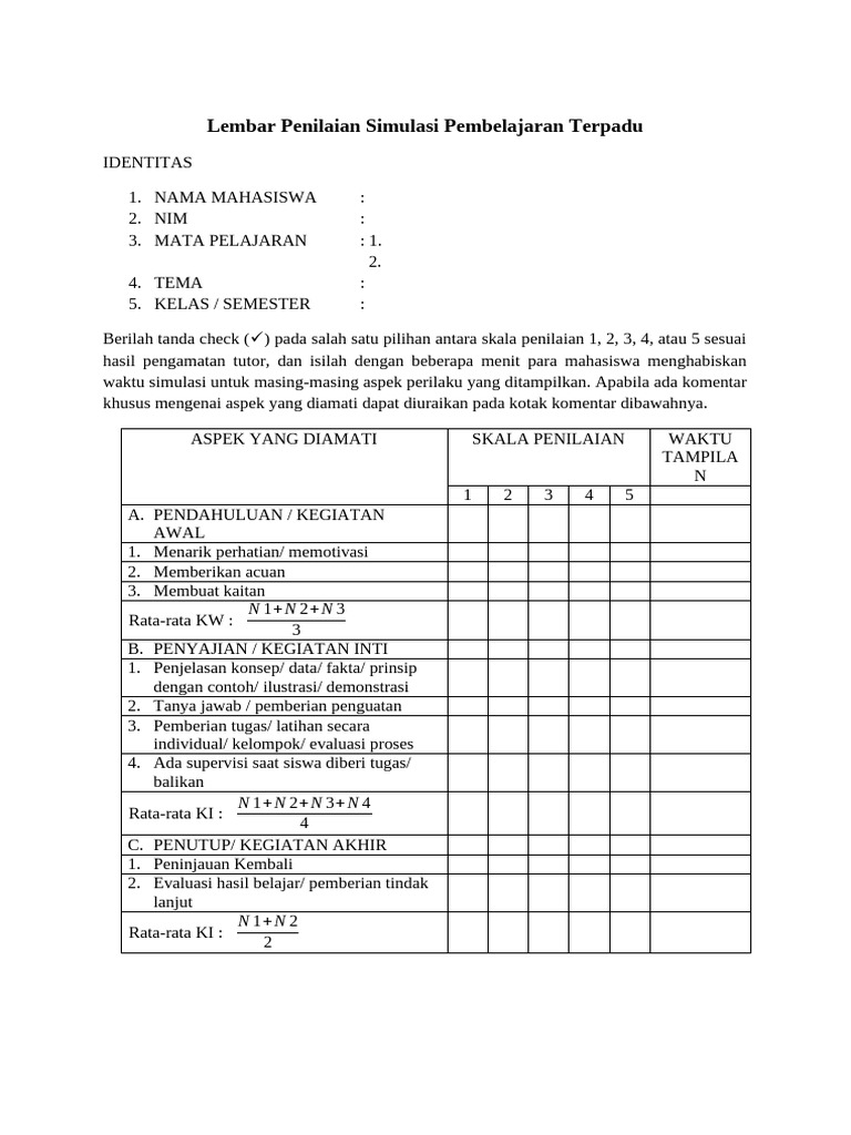 Lembar Penilaian Simulasi Pembelajaran Terpadu | PDF