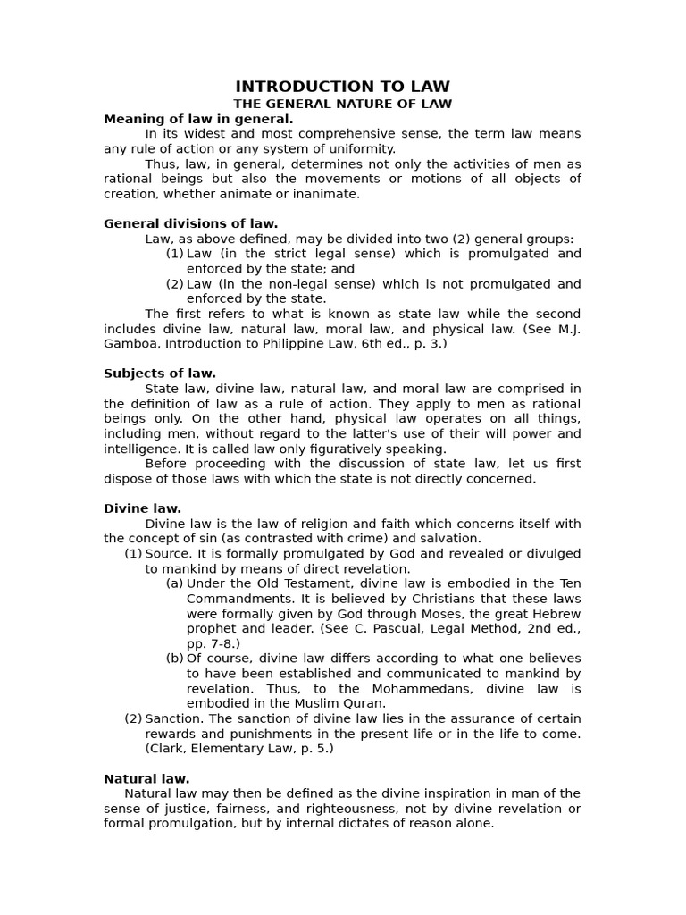 Introduction To Law | PDF | Natural Law | Revelation