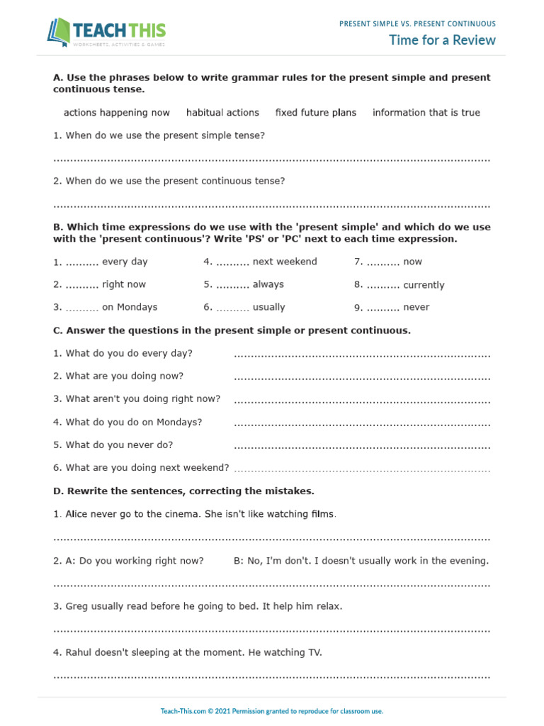 Present Simple continuous | PDF