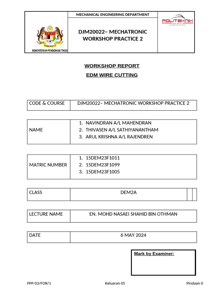 Edm Wire Cut Report | PDF