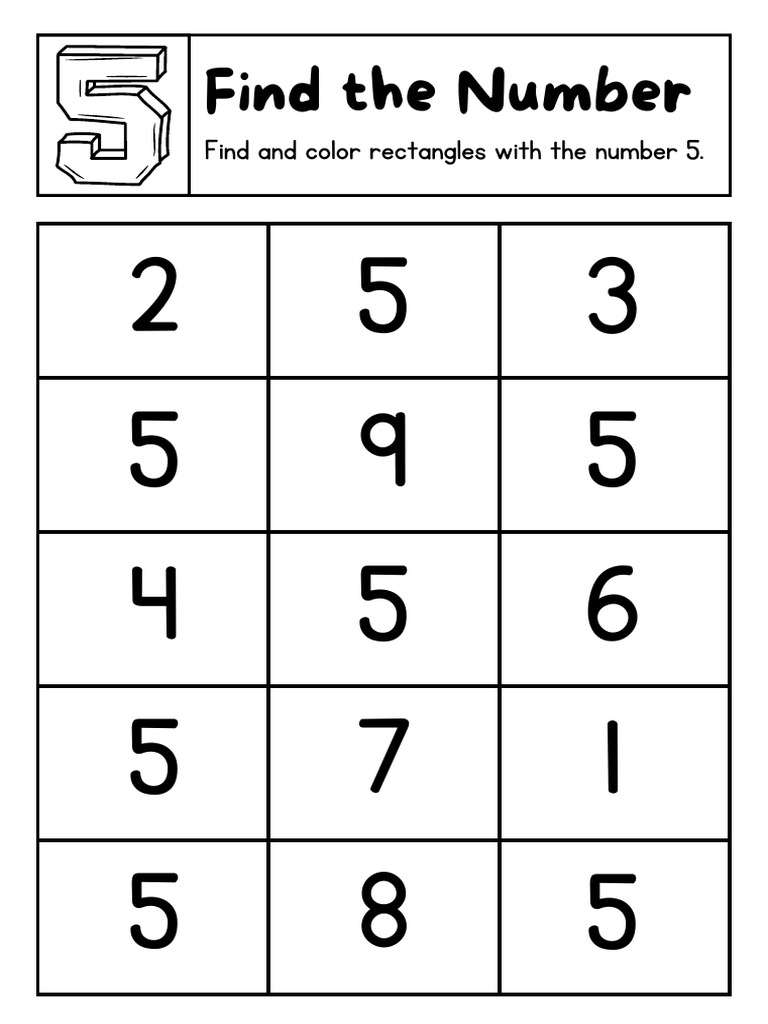 Find and Color Rectangles With The Number 5. | PDF