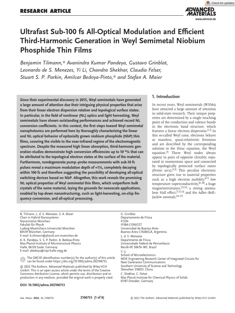 Advanced Materials - 2022 - Tilmann - Ultrafast Sub 100 Fs All Optical Modulation and Efficient ...