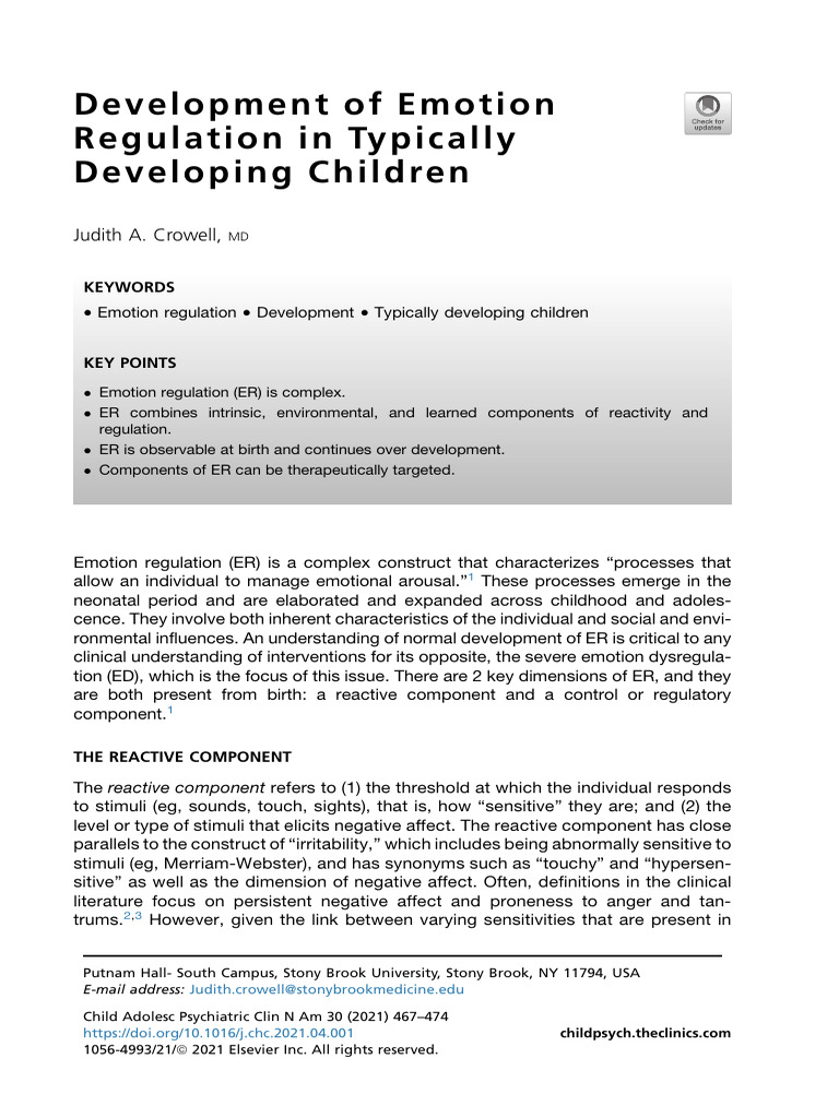 Development of Emotion Regulation in Children | PDF