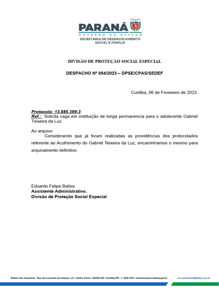 Modelo de Despacho para Arquivamento | PDF