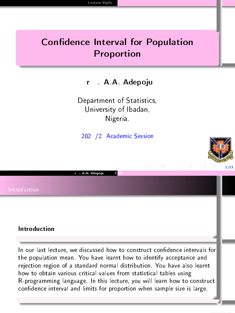 Lecture 8 - Confidence Interval For Proportion | PDF
