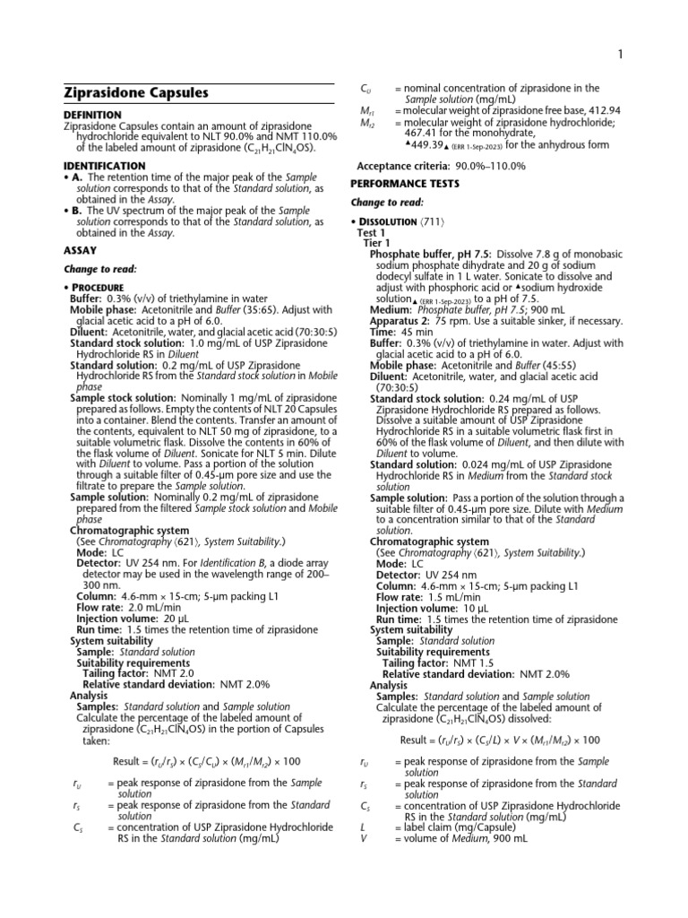 Ziprasidone Capsules | PDF