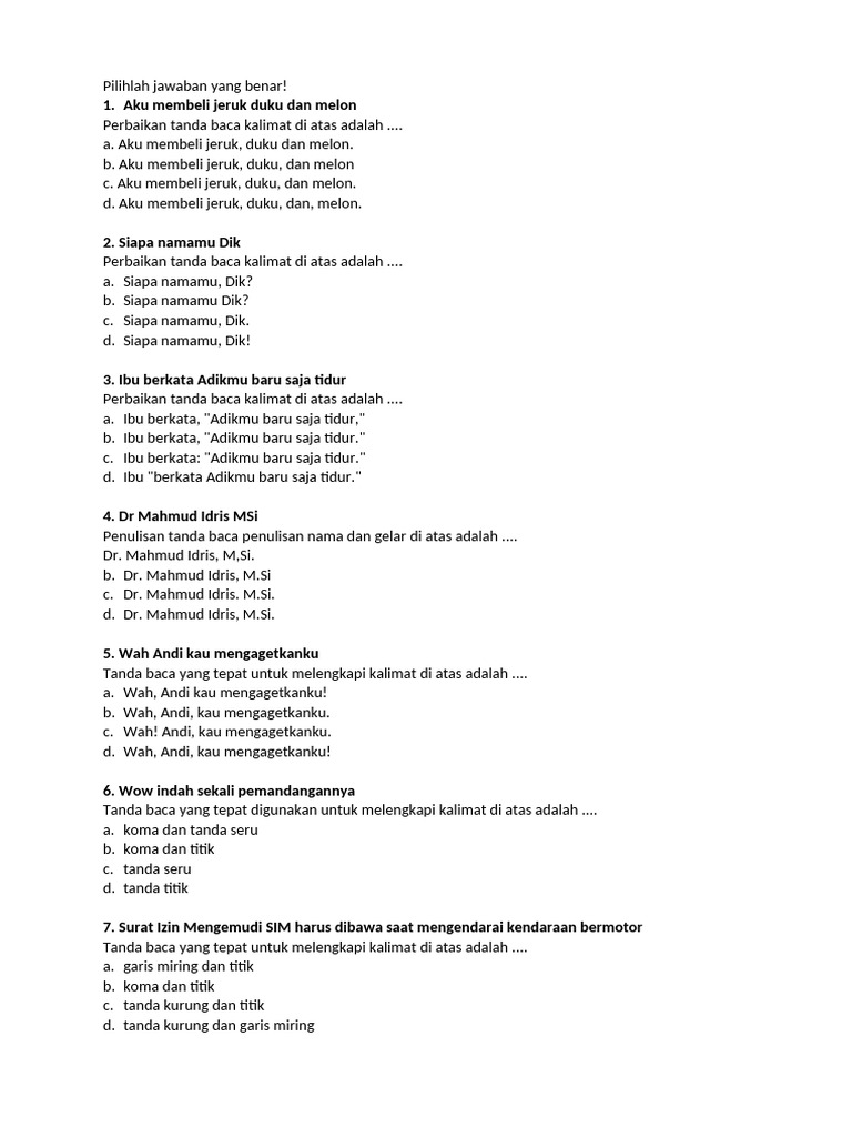 Soal Latihan Tanda Baca | PDF