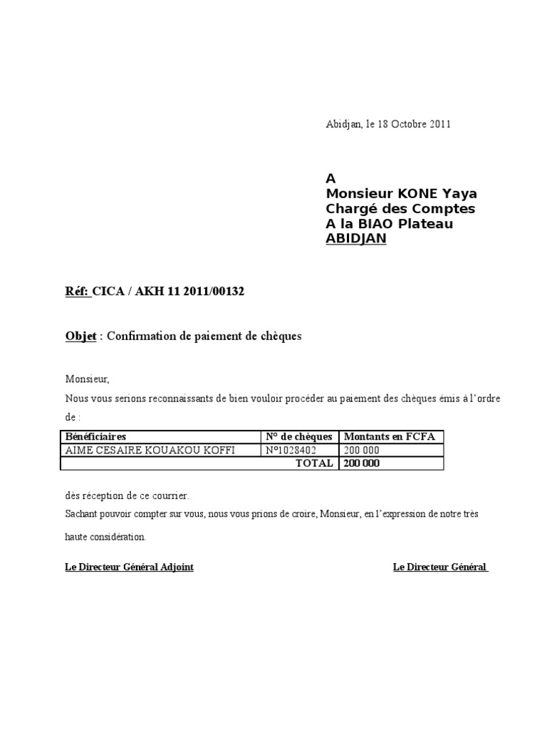 Confirmation de paiement de chèques | PDF | Bancaire | Services financiers