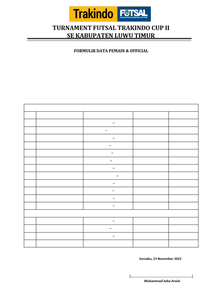 Formulir Trakindo Cup Ii - The Gamst FC | PDF