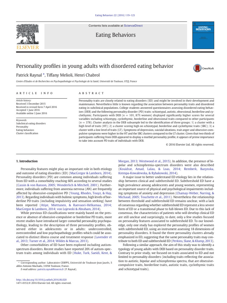 Personality Profiles in Young Adults With Disordered Eating Behavior | PDF