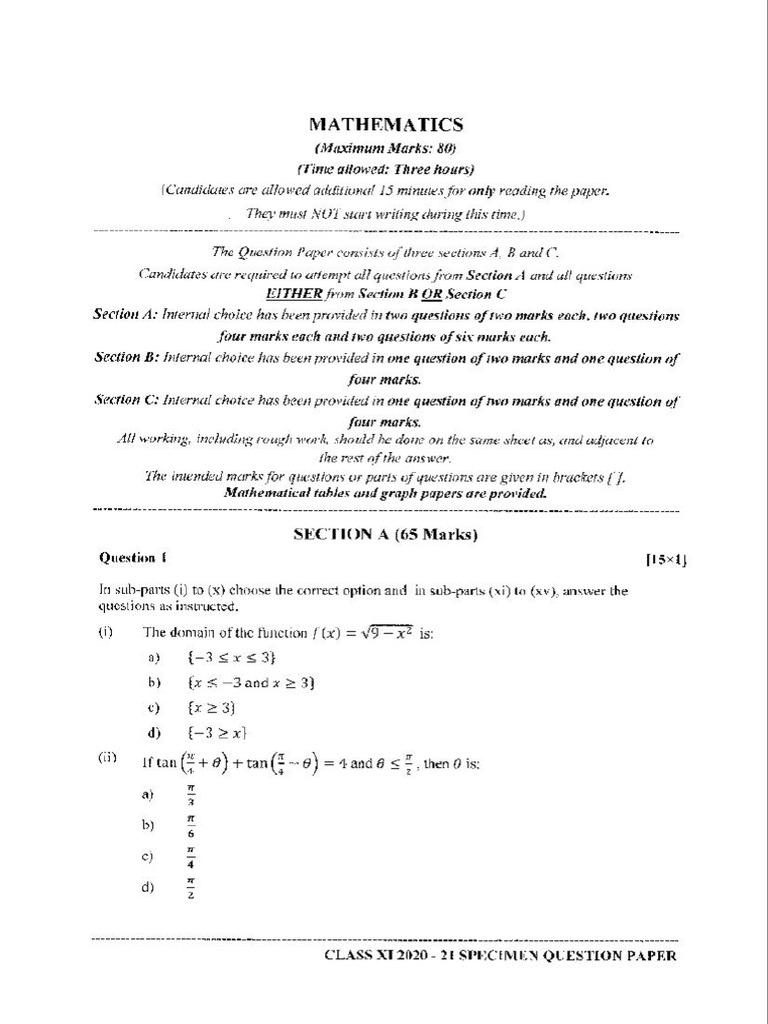 Maths Sample Paper | PDF
