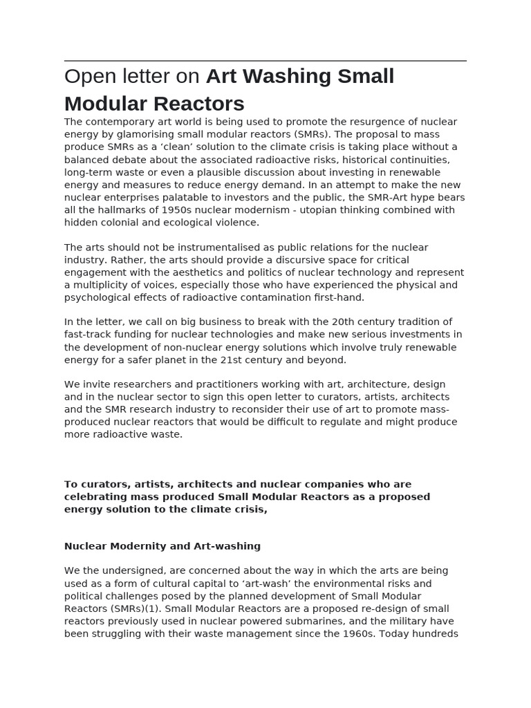 Open Letter On Small Modular Reactors | PDF