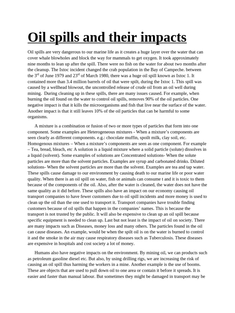 Oil Spills and Their Impacts | PDF