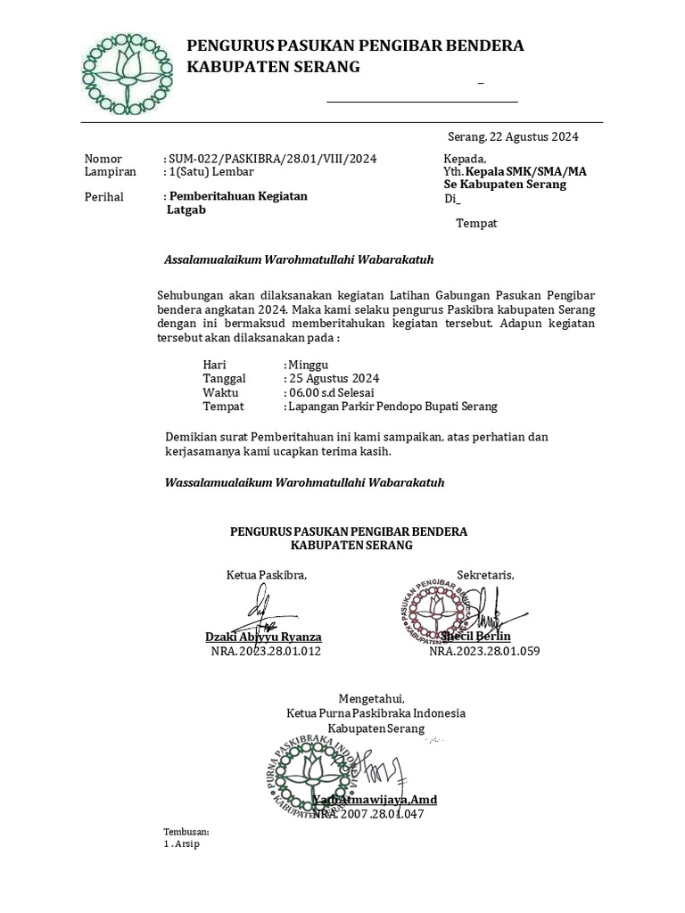 Sum-22 Surat Pemberitahuan Latgab | PDF