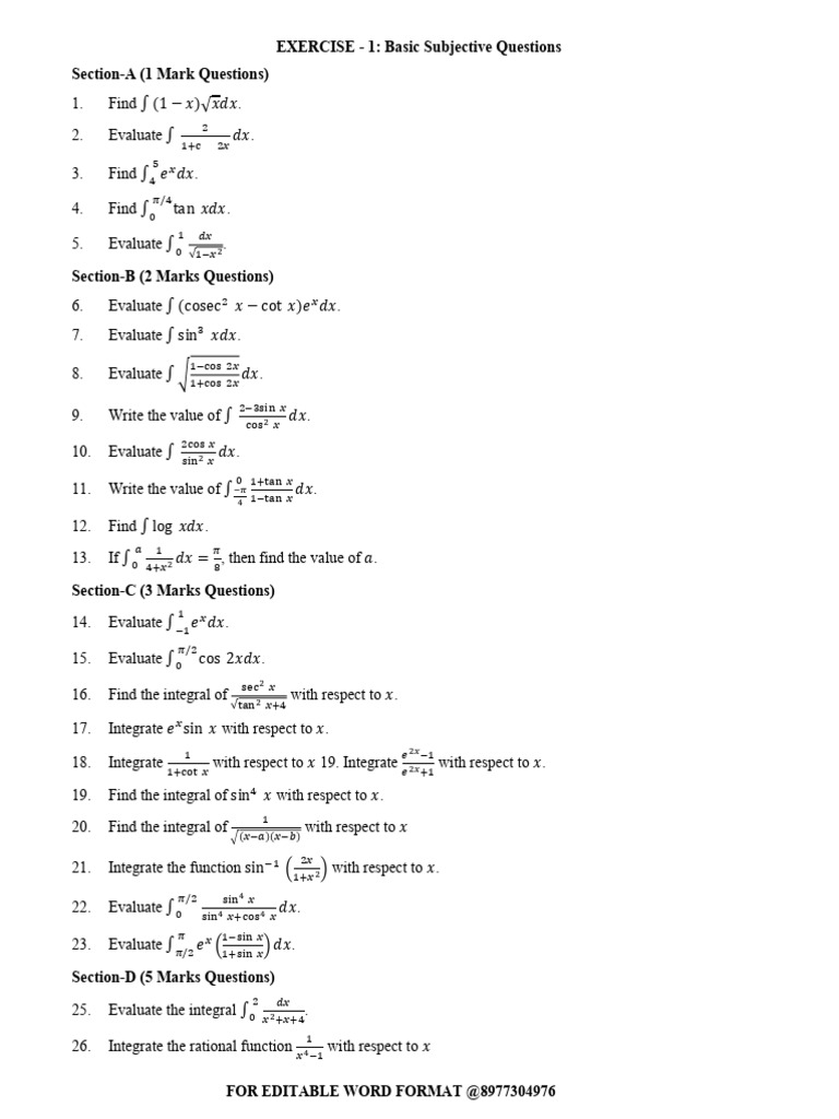 Maths-Integrals CBSE Qs & Solutions | PDF