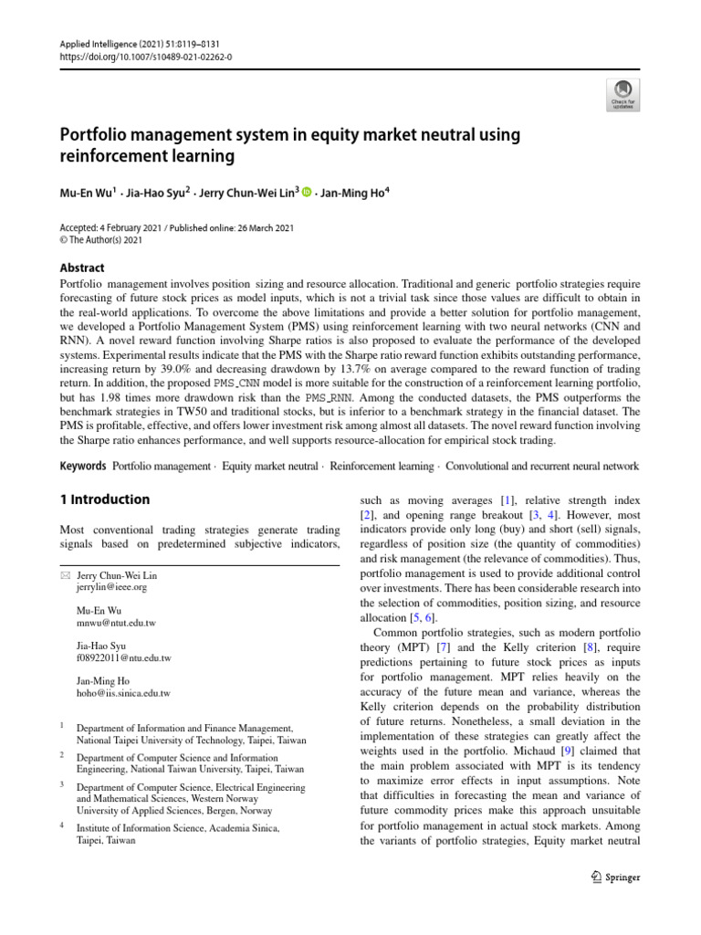 Portfolio Management System in Equity Market Neutral Using ...