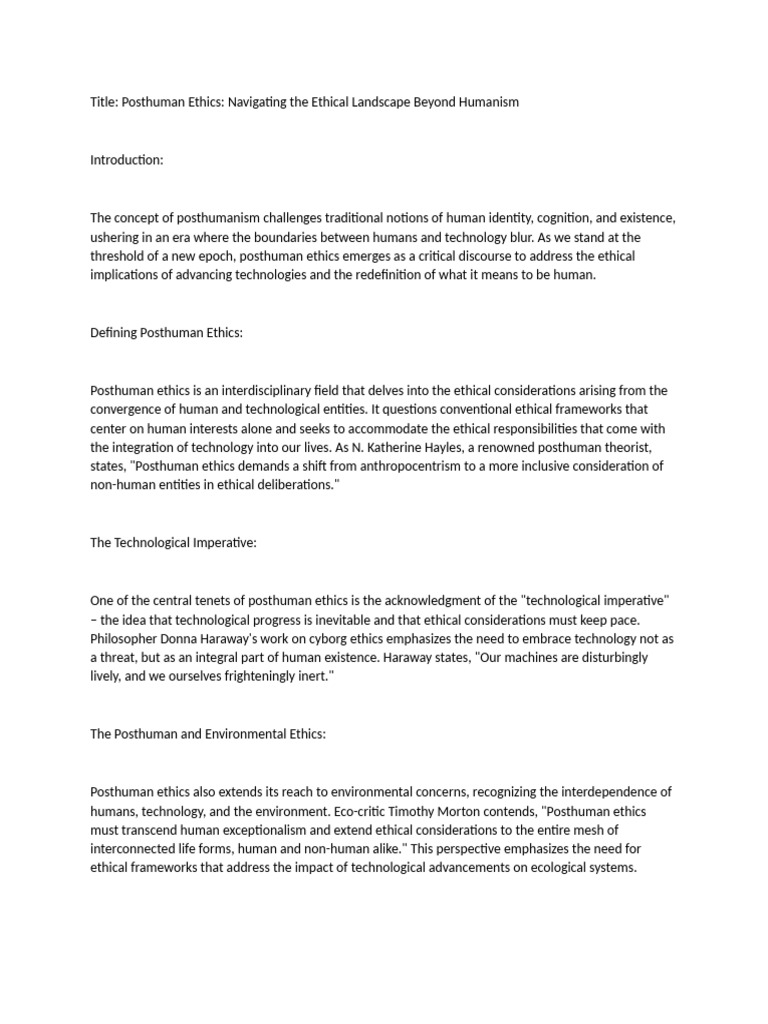Posthuman Ethics | PDF