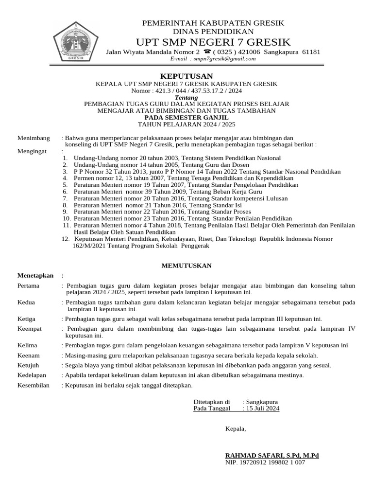 SK 2024 - 2025 Ganjil Sekolah | PDF