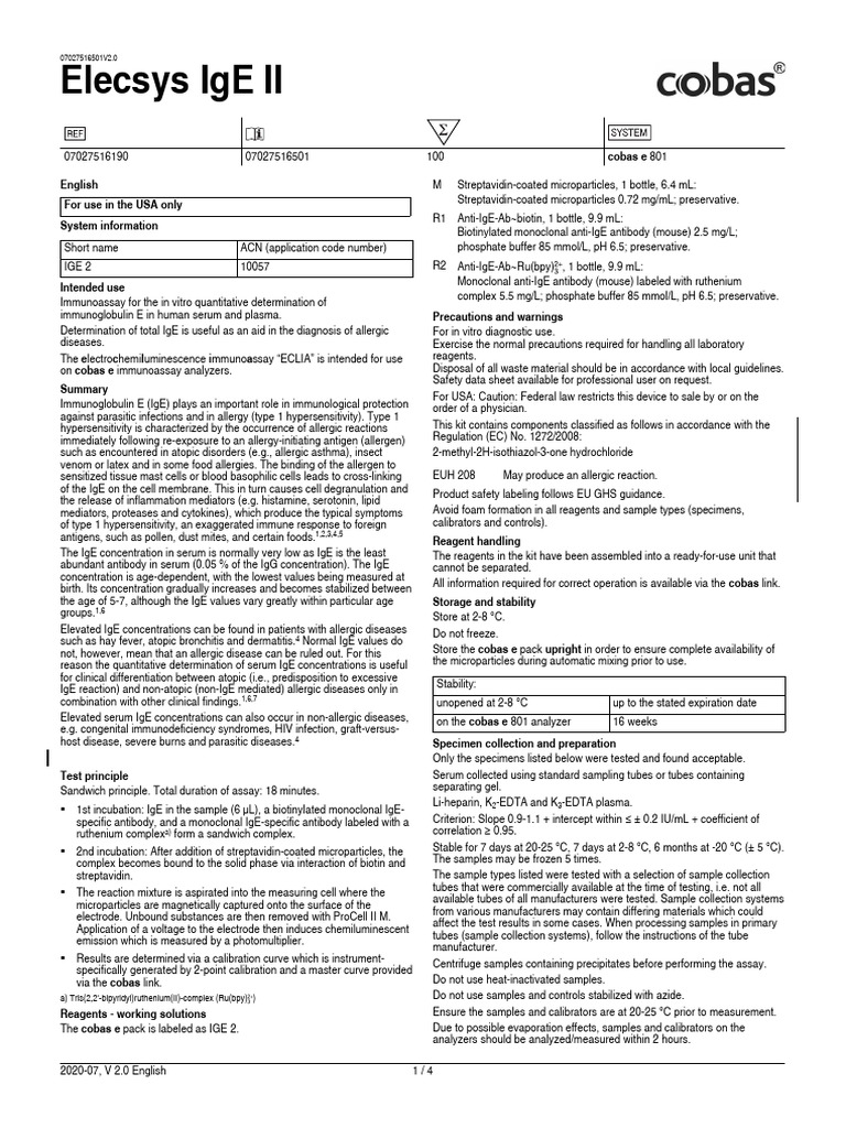 Insert - Elecsys IgE II.07027516501.V2.en | PDF