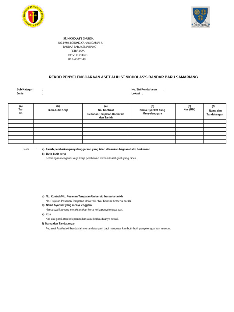 Rekod Penyelenggaraan Aset Alih | PDF