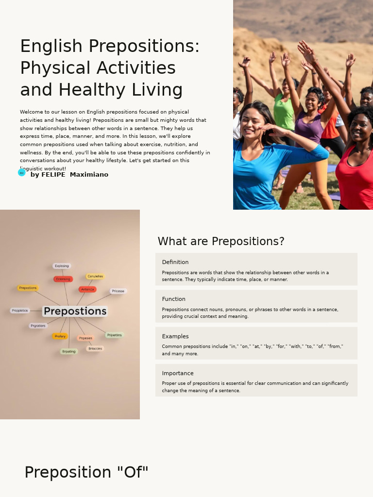 English Prepositions Physical Activities and Healthy Living | PDF ...